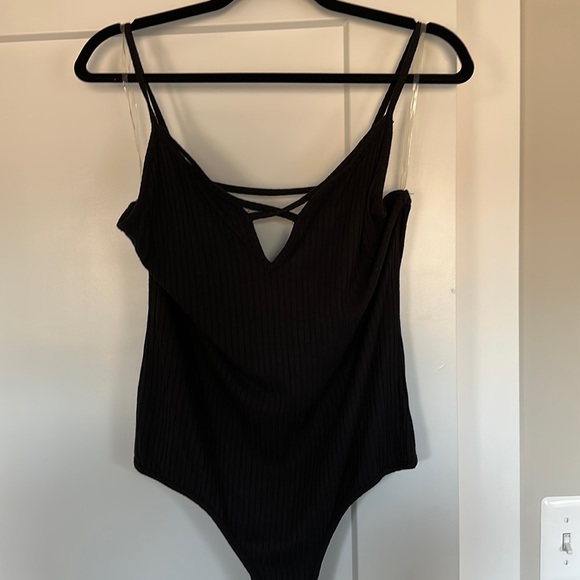 Tops | Black Ribbed Bodysuit Xl | Poshmark